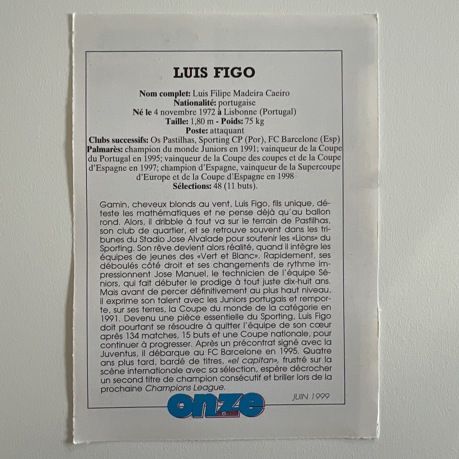 TRADING CARD LUIS FIGO EURO 2000 RARE FOOTBALL ROOKIE ONZE MONDIAL 🇵🇹 ...