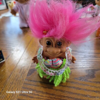 Vintage Russ Troll Doll Hawaiian Hula Girl 5"Pink Hair | eBay