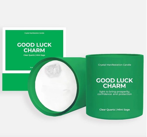 Jill & Ally Good Luck Charm Crystal Manifestation Candle - Mint Sage ...