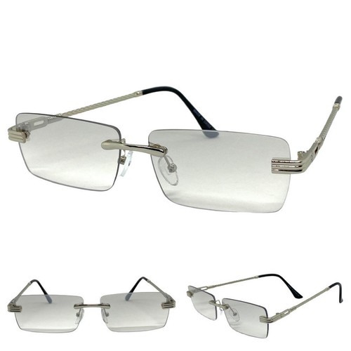 New Mens Classy Elegant Modern Clear Lens EYE GLASSES Rimless Silver ...