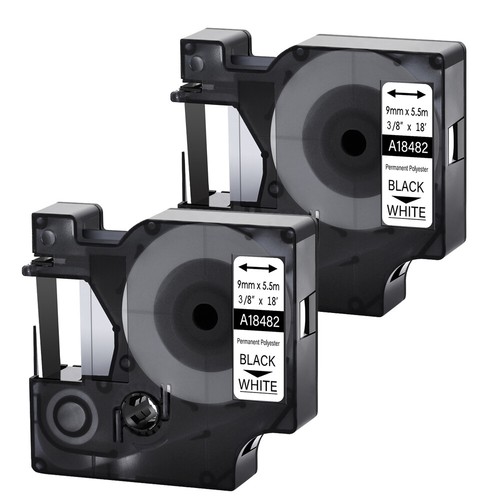 2PK 3/8" Black on White IND Polyester Label Tape 18482 For DYMO Rhino ...