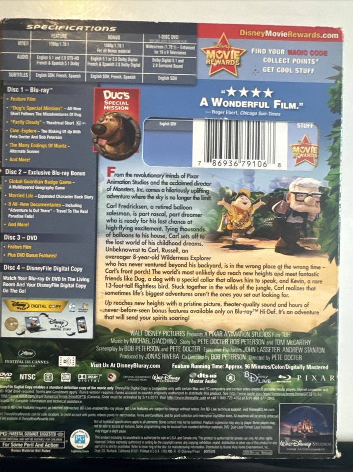 Up Blu-ray + DVD + Digital - 2009 - 4-Disc Set Complete w/3 Inserts ...