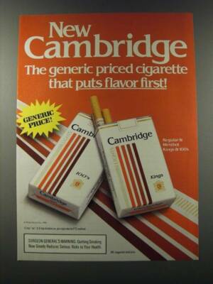 1986 Cambridge cigarettes Ad - The generic cigarette that puts Flavor ...