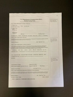 DOT BREATH ALCOHOL TESTING FORMS 3 PART (100 Per Pack) OMB#2105-0529 ...