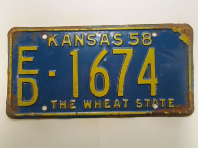 LICENSE PLATE Car Tag 1958 KANSAS ED 1674 [Z289A] | eBay