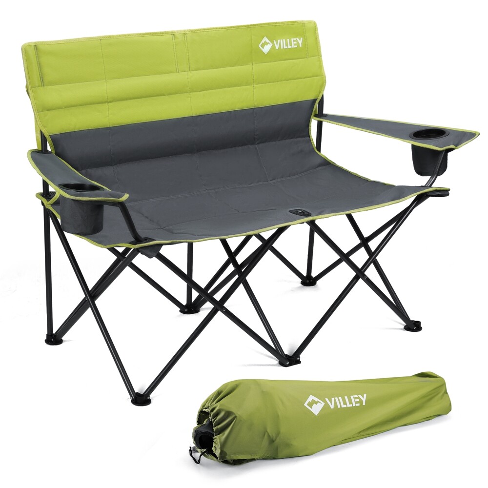 VILLEY Double Camping Chair, Extra Wide Loveseat Heavy Duty Padded ...