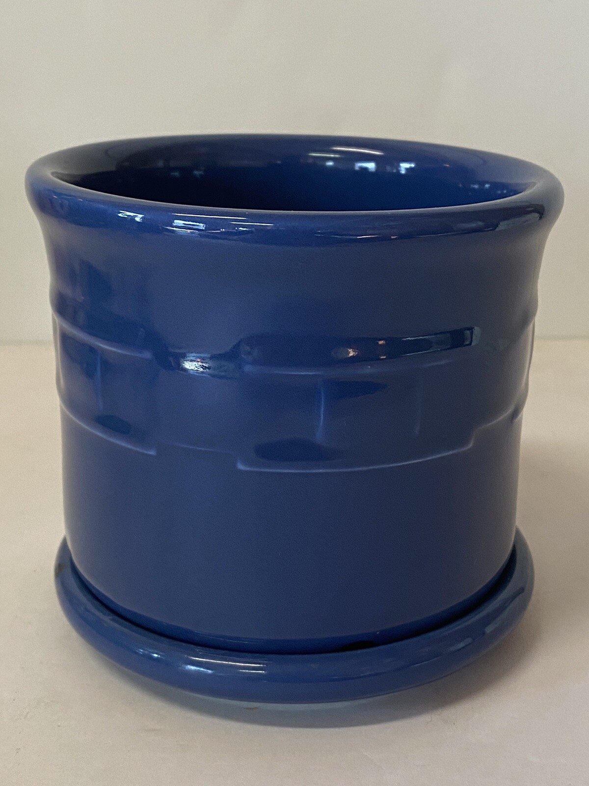 Longaberger Pottery small planter pot with under base Saucer, blue ...