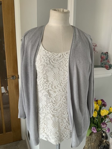Per Una Two Layer Grey And Cream Top Cardy And Blouse Size 8-10 36 Inch ...
