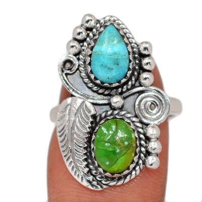 Mohave Blue Turquoise & Mohave Green Turquoise 925 Silver Ring s.8 ...
