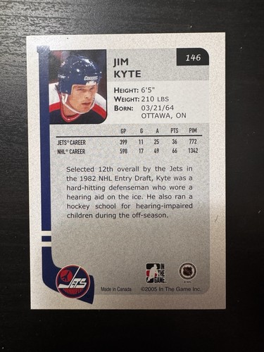 Jim Kyte - /10 2005 In The Game Convention Card. Very Rare! | eBay