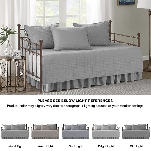 Kienna 5 Piece Gray Daybed Set Quilted Cover Shams Bedskirt Machine ...