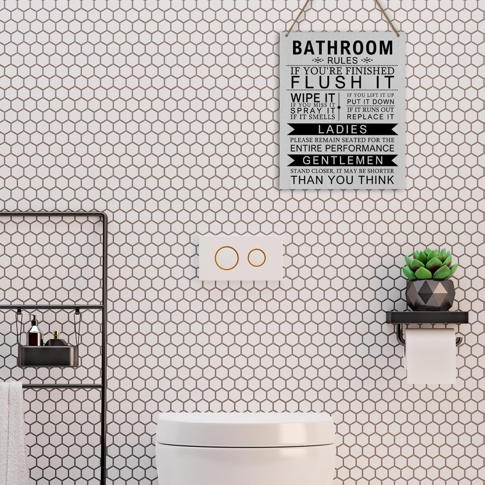 Retro Bathroom Wall Decor - Rustic Wooden Hanging Sign with Bathroom ...