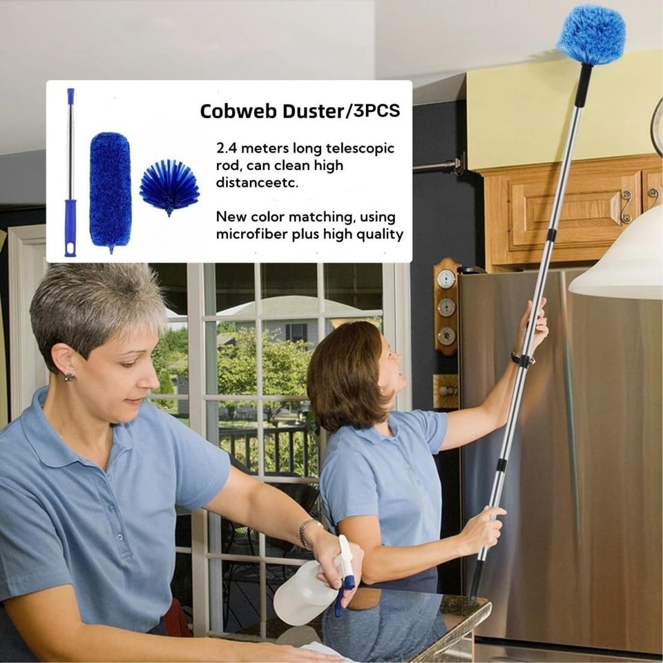 Cobweb Duster with Extension Pole,Spider Web Remover 2PCS Cob Blue | eBay