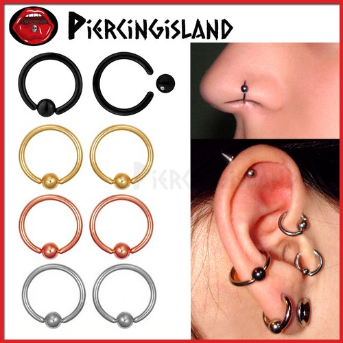 Captive Ball Bead Steel Ear Nose Lip Cartilage Septum Ring Hoop Earring ...