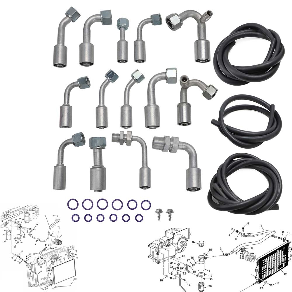 Universal A/C Air Conditioning Ext Length Hoses & Fittings & O-rings ...
