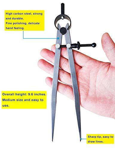 ZLKSKER 8 Inch Adjustable Lockable Steel Wing Divider Leather Compass ...