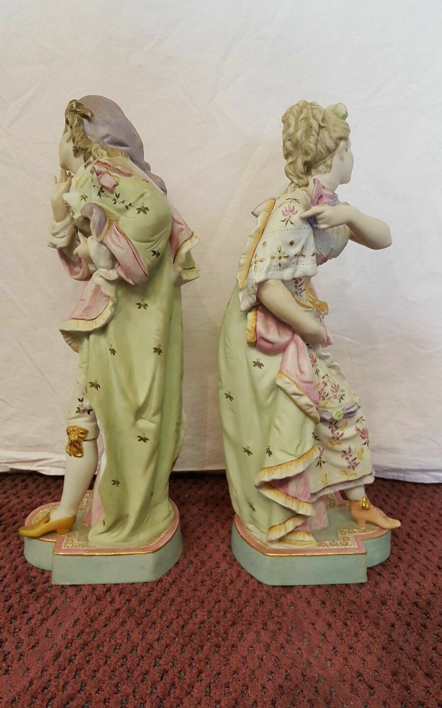 kalk porcelain germany victorian man & women statue blue cross arrow ...