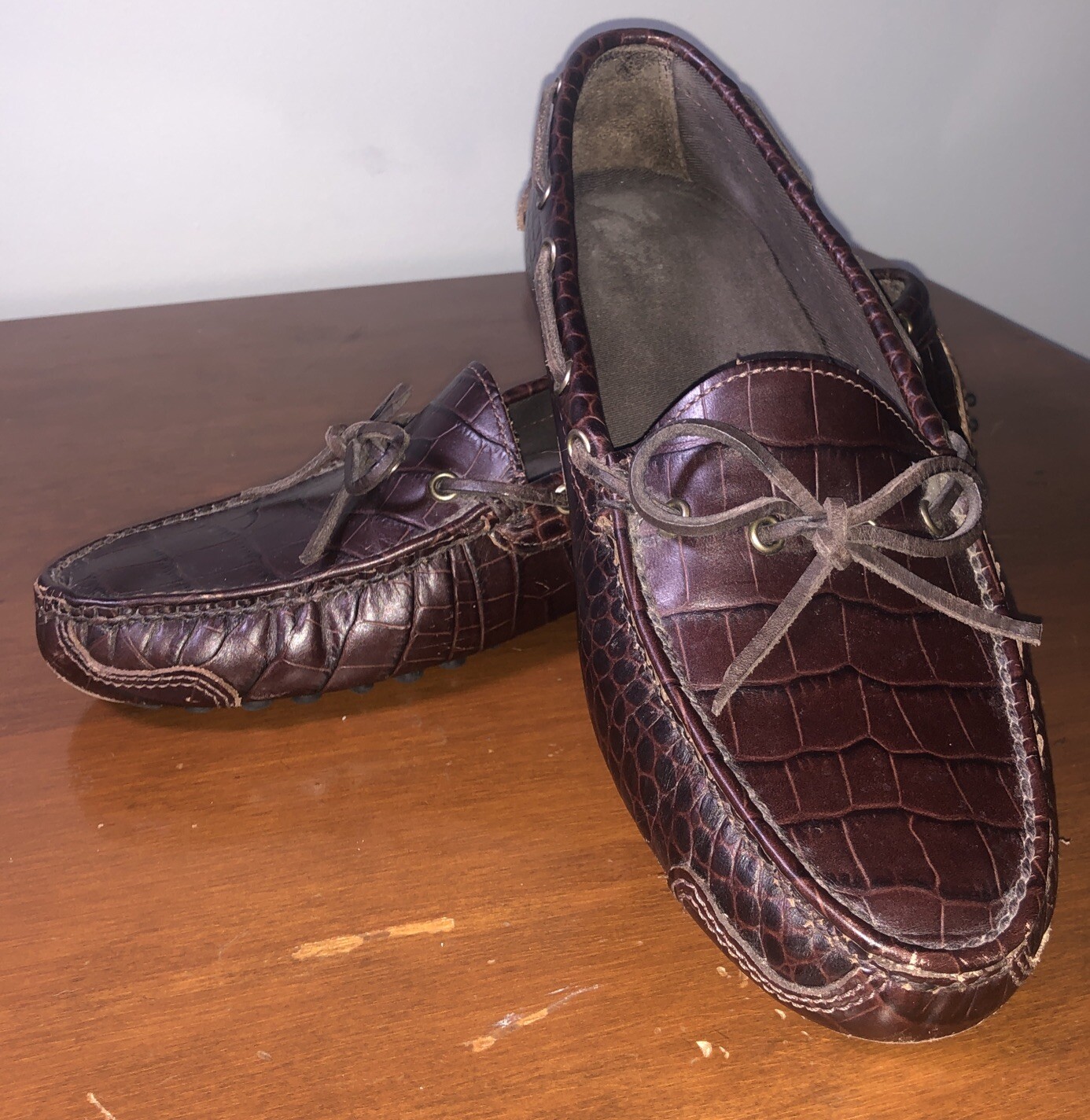 COLE HAAN MEN'S CROC EMBOSSED BROWN LEATHER DRIVING M… - Gem