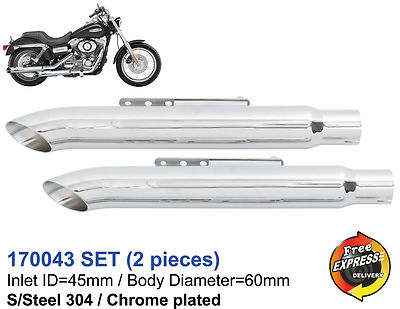 UNIVERSAL MOTORCYCLE MUFFLER EXHAUST SET S/S CHROME PLATED FOR CHOPPER ...