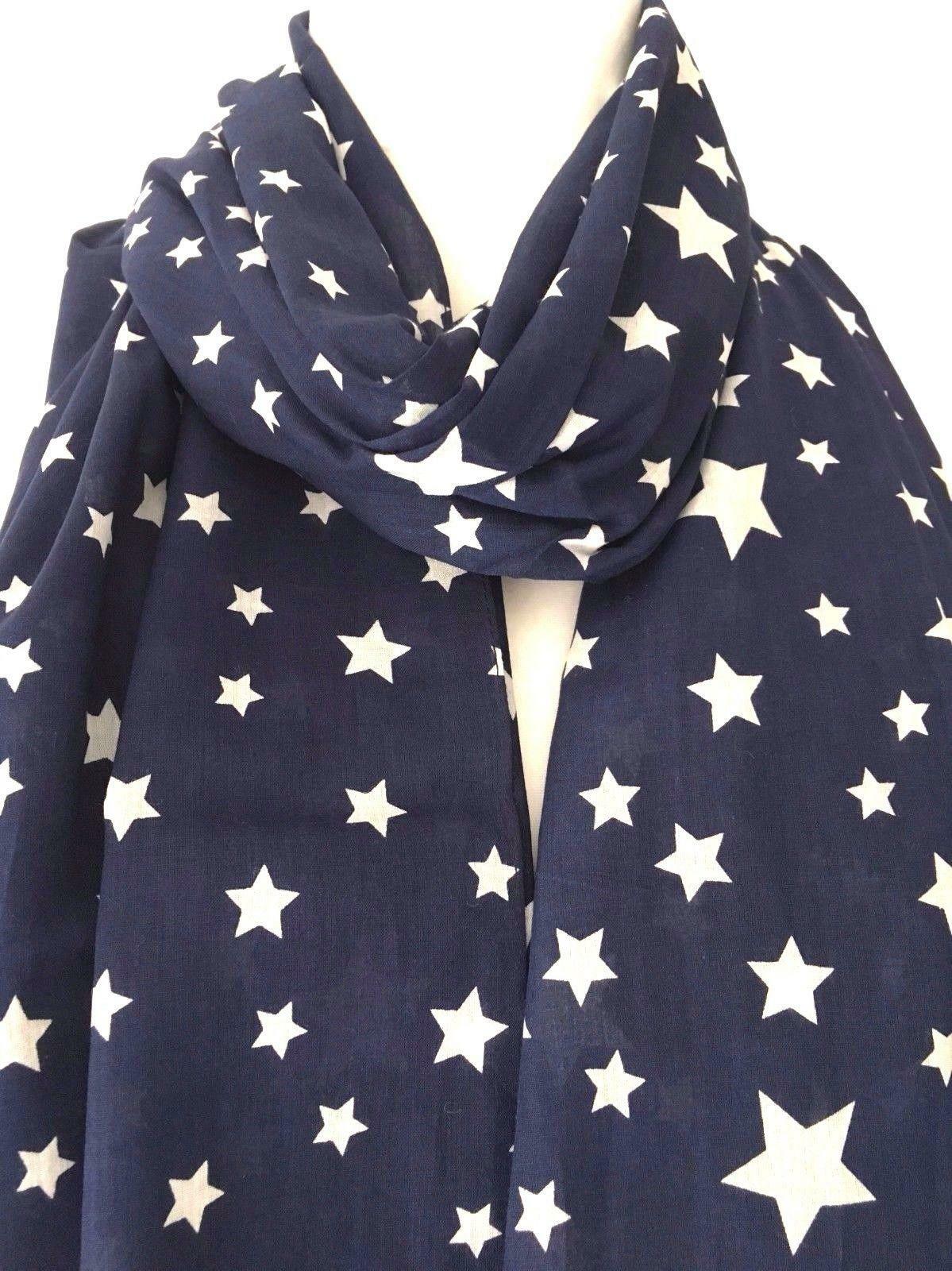 Navy Star Scarf Ladies White Stars Cotton Wrap Dark Blue Fair Trade ...