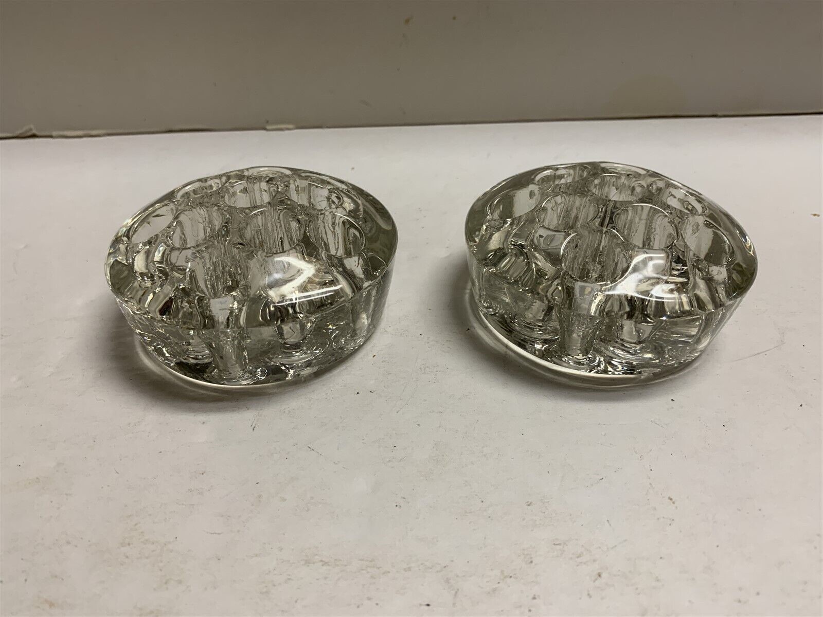 Clear Vintage Pair of Glass Flower Frog - 11 Holes- 3 1/4" Diameter x 1 ...