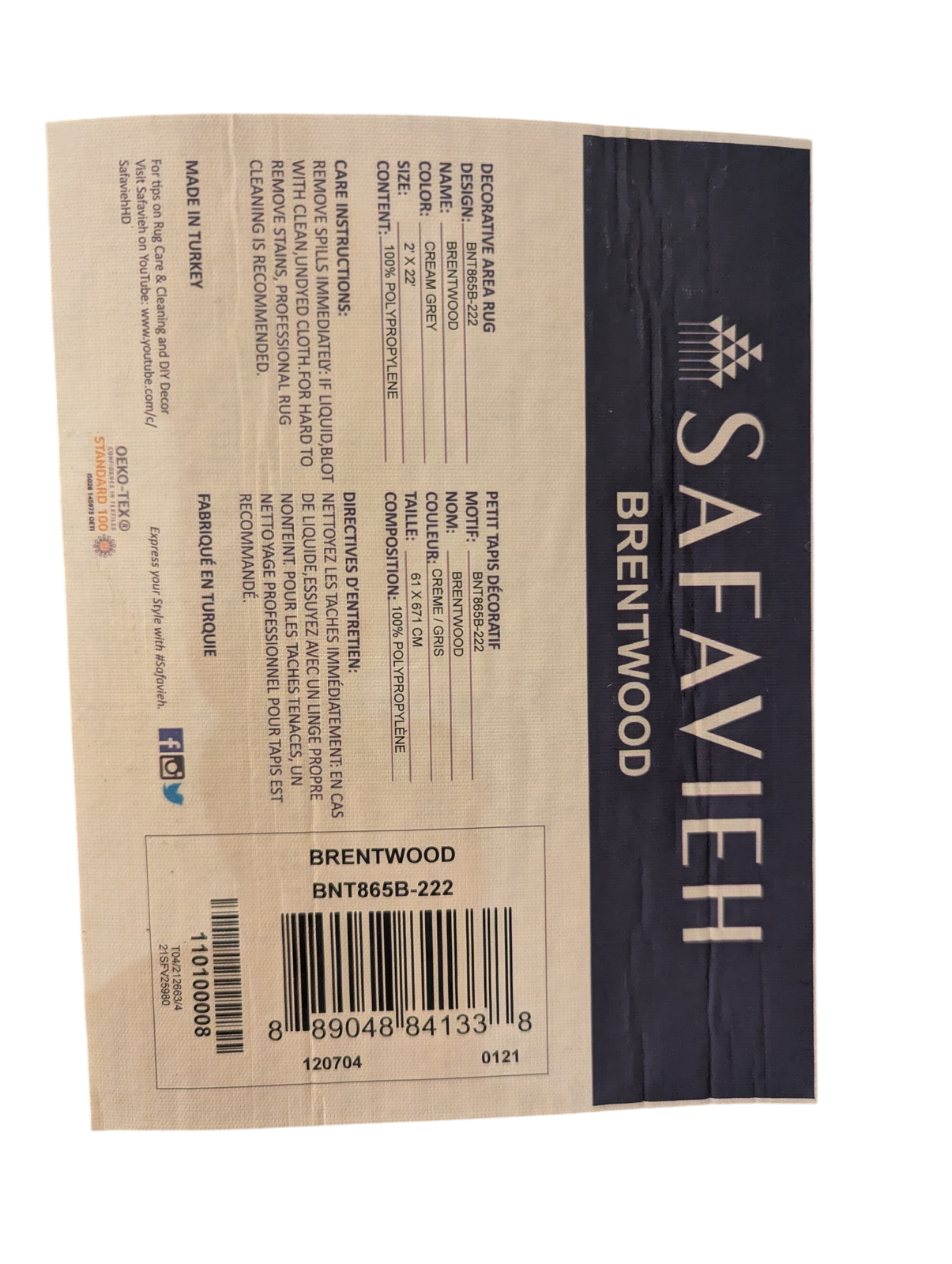 Safavieh Brentwood BNT865B-222 Runner Rug 2' ' Cream/Grey Medallion for ...