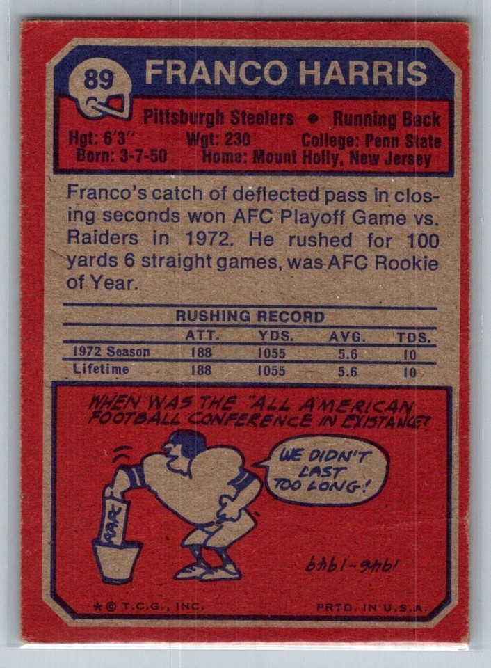 1973 Topps Franco Harris Rookie #89 - Pittsburgh Steelers RC | eBay