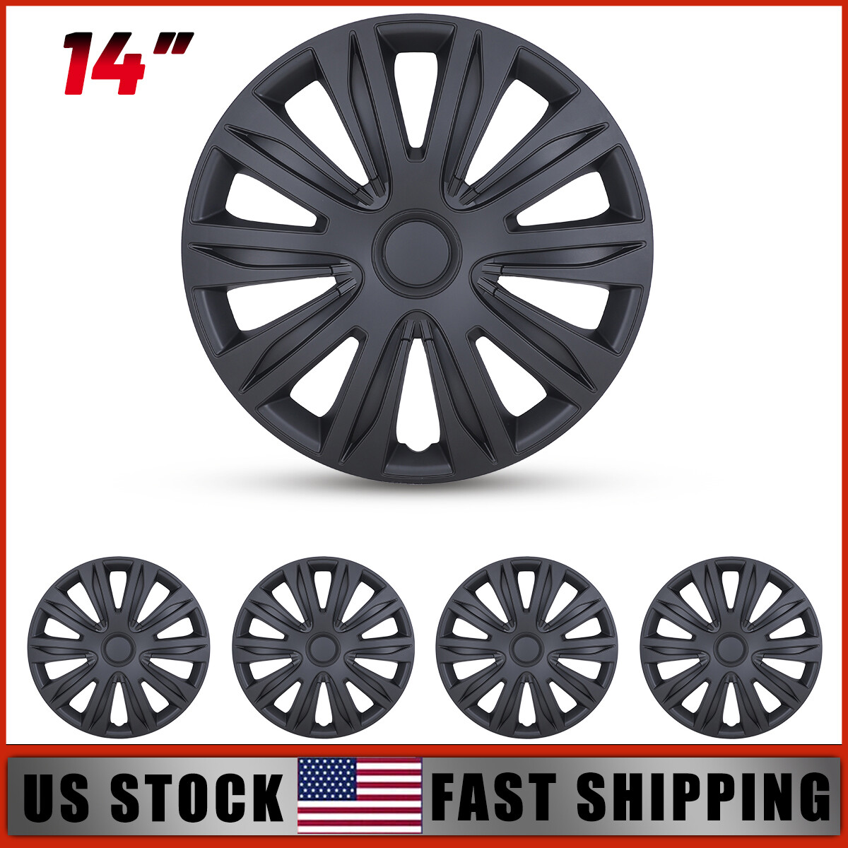 For R14 Tire & Steel Rim 14" 4Pc Wheel Covers Snap On Full Hub Caps ...
