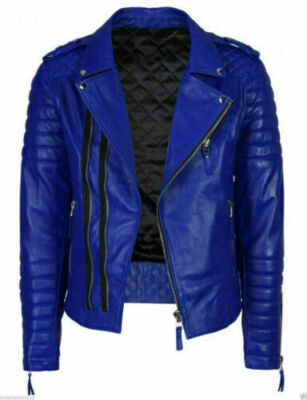 Men's Leather Jacket Royal Blue Genuine Lambskin Leather Biker Jacket ...
