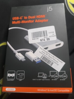 j5 Create USB-C to Dual HDMI Multi-Monitor Adapter Windows/Mac ...