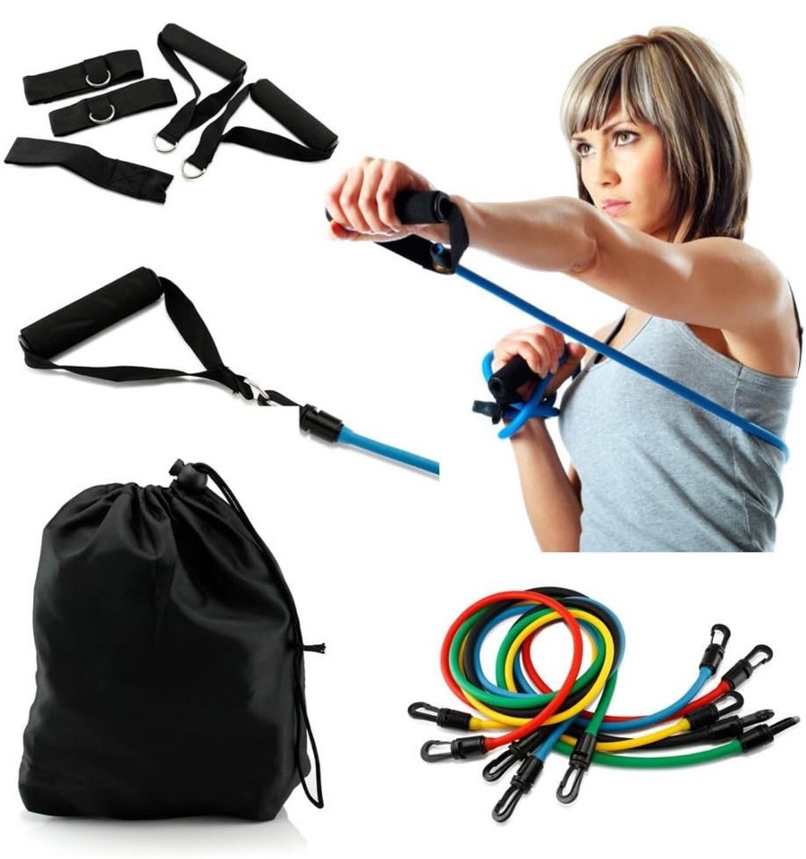 11-Piece Elastic Resistance Bands Set Work Out Band Kit for Home ...