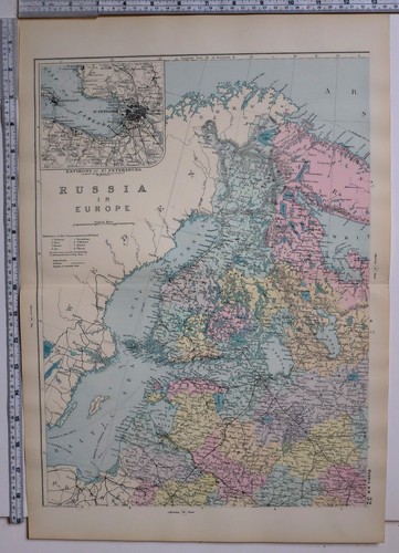 1891 ANTIQUE MAP ~ RUSSIA IN EUROPE ST PERTERSBURG ESTHONIA FINLAND | eBay