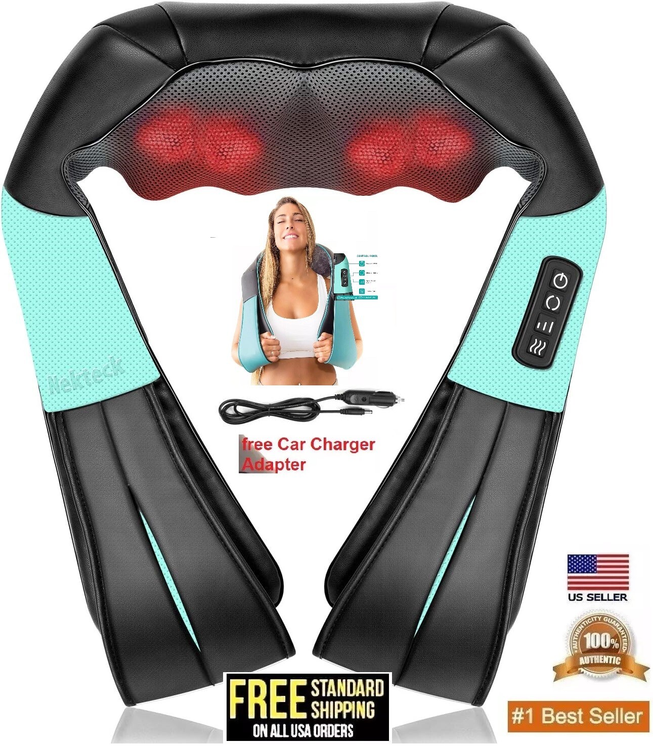 Nekteck Shiatsu Back Shoulder and Neck Massager with Heat Full Body ...