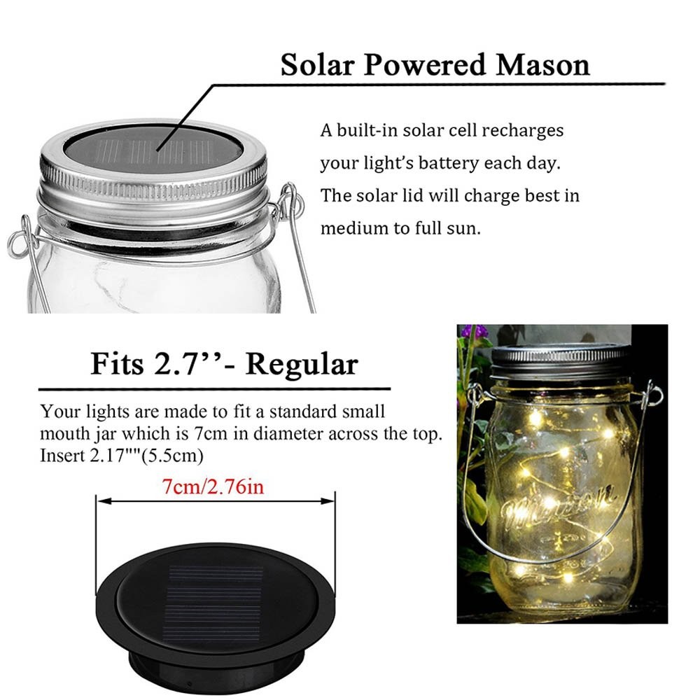 6 Pack Mason Jar Lights, 20 LED Solar Multi-Colored Fairy String Lights ...