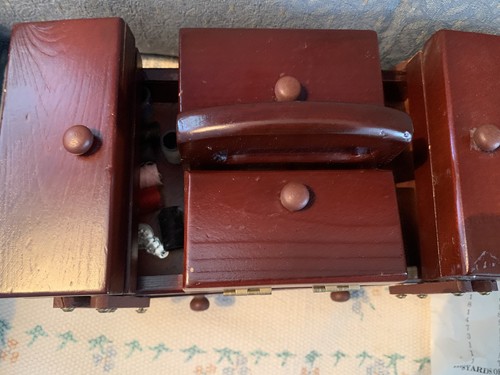 Singer Wood Accordion Small Sewing Box Notions Keepsake Kit 3 TIER W ...