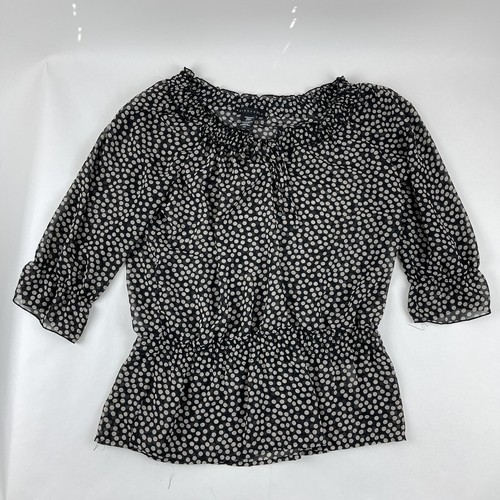 Apostrophe Blouse Womens Medium Black White Polka Dot Cinched Waist ...