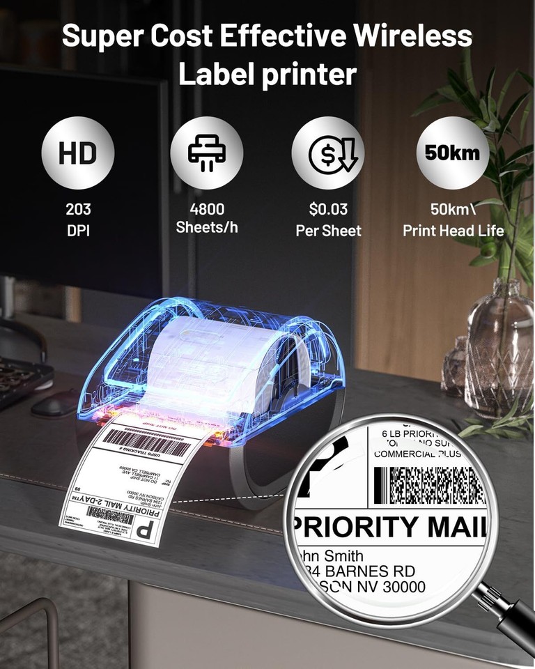 Bluetooth Thermal Label Printer 4x6 Shipping Desktop Wireless Label ...