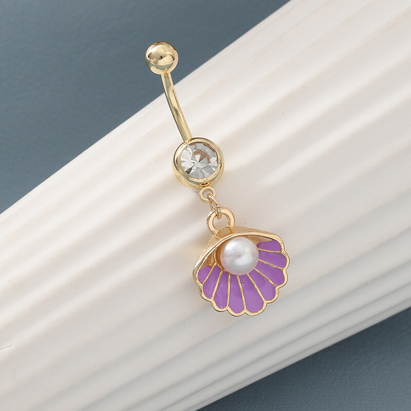 14G Shell Navel Piercing Jewelry Ocean Belly Button Ring Crystal Belly ...