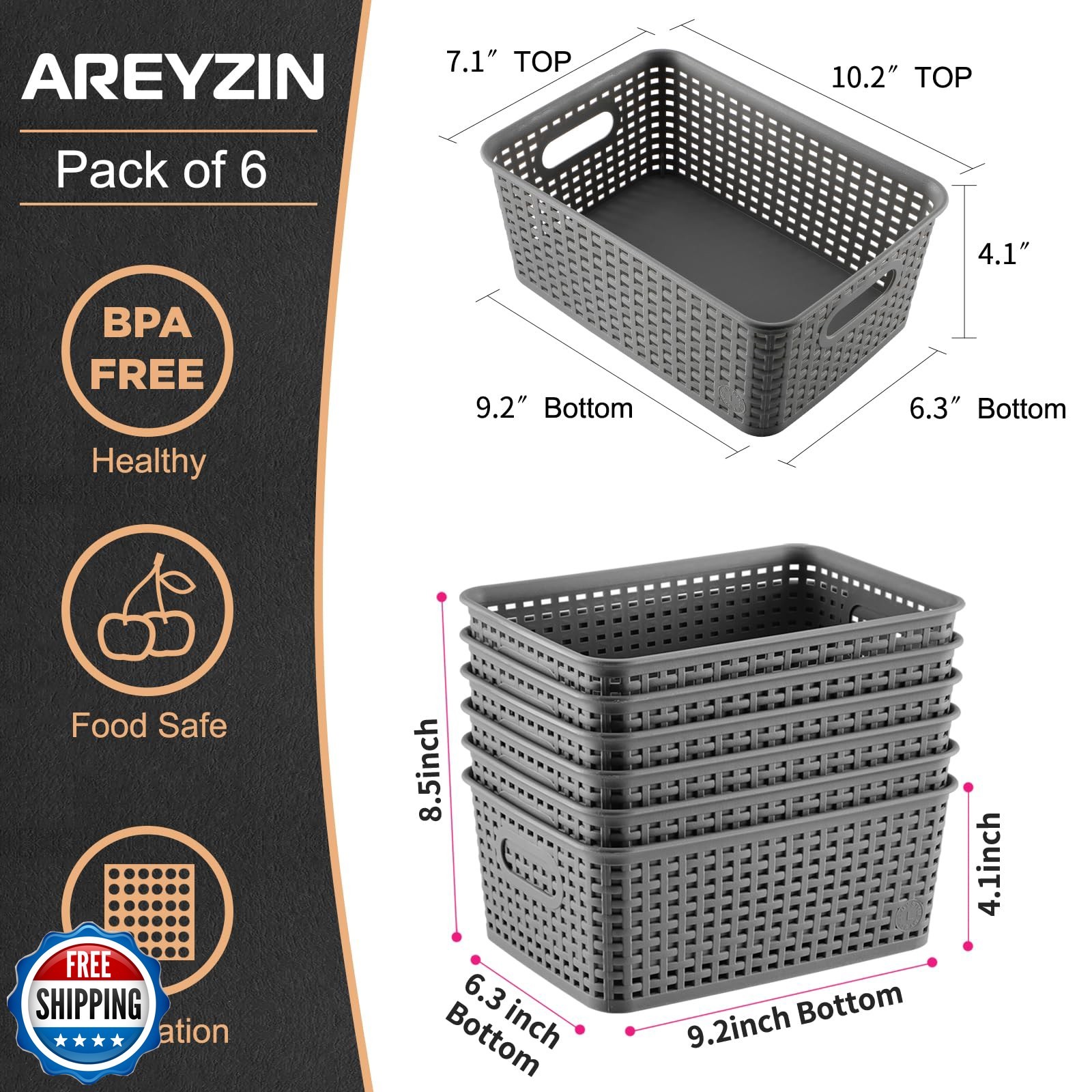 AREYZIN Plastic Storage Baskets Bins With Lid Organizing Container ...