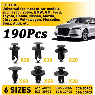 190pk Car Fastener Clip Plastic Push Pin Rivet Trim Panel Interior ...