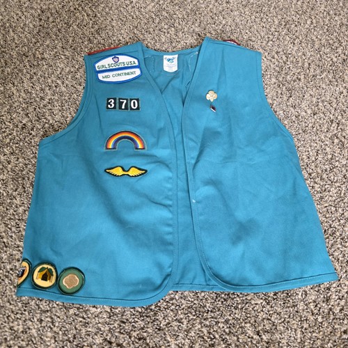 Vintage Girl Scouts Uniform Vest Girls Large Blue Teal Patches 14-16 ...