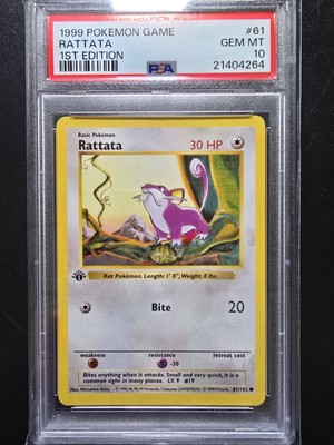 PSA 10 1st Edition Rattata 61/102 - 1999 Base Set Thick Stamp Pokemon ...