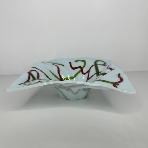 Decorative Glass Bowl. Green And Red Squiggles With Unique Shape | eBay