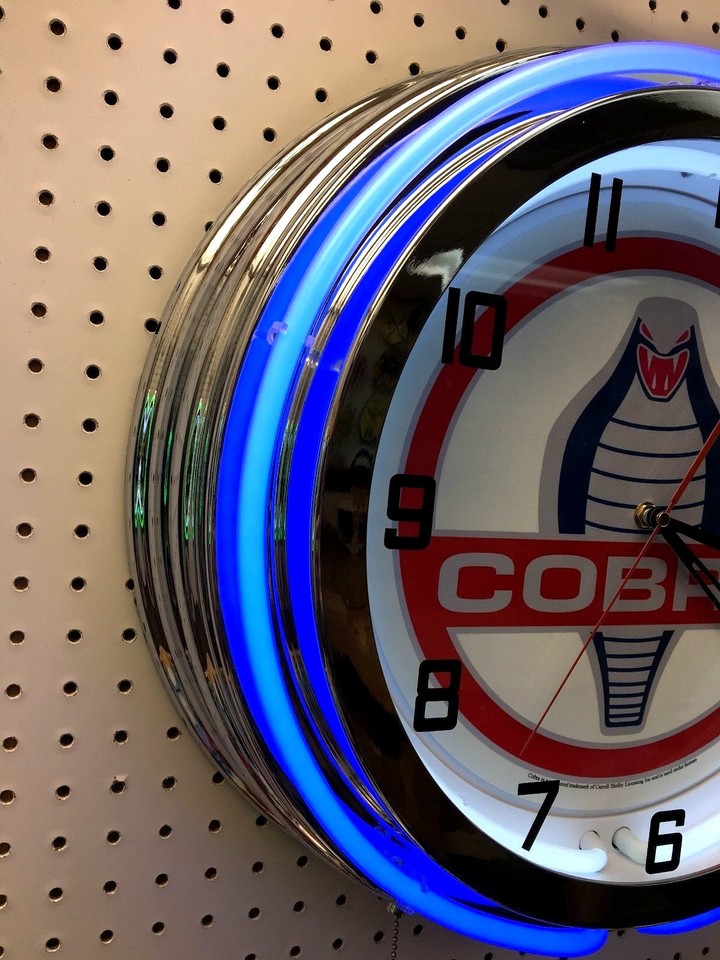 18" Blue COBRA Snake Double Neon Chrome Clock Shelby Mustang | eBay