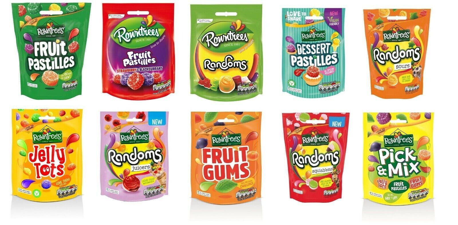 Rowntree's Sharing Bags Fruit Pastilles Gums Jelly Tots Randoms Pick ...