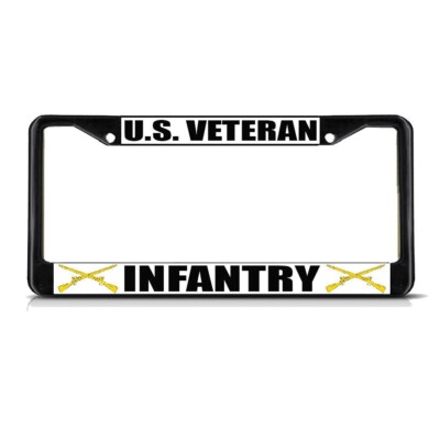 U.S. VETERAN INFANTRY MILITARY Black Metal Heavy License Plate Frame ...