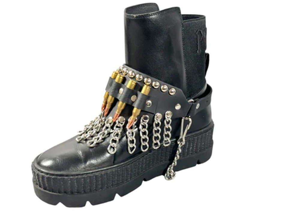 Black Leather Boot Strap w/ Bullets Chains Studded Punk Rock Metal ...