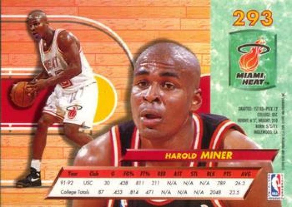 1992-93 Fleer Ultra #293 Harold Miner RC Rookie Miami Heat Basketball ...