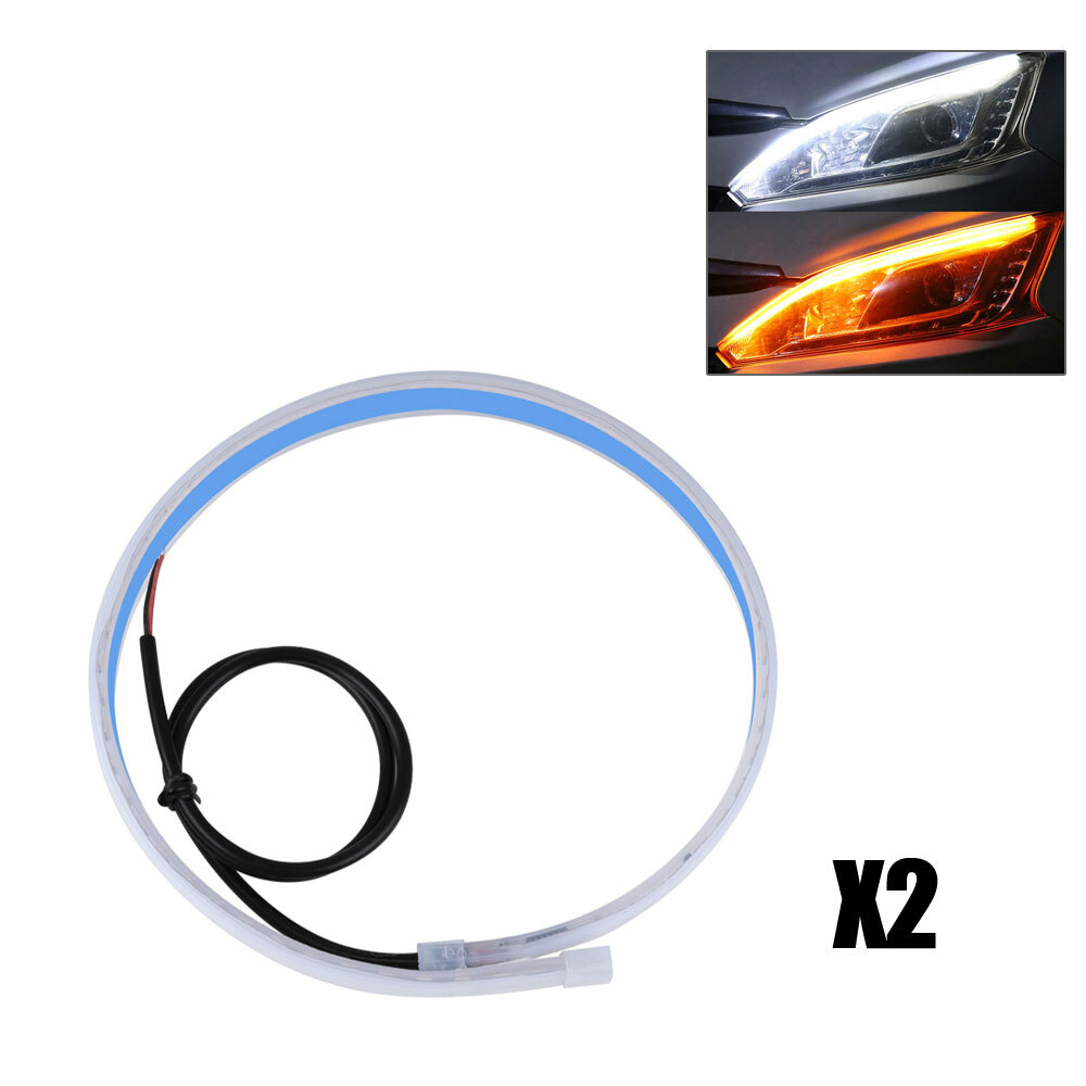2Pcs White LED DRL Turn Signal Light Strip Headlight Lamp Strips Car ...