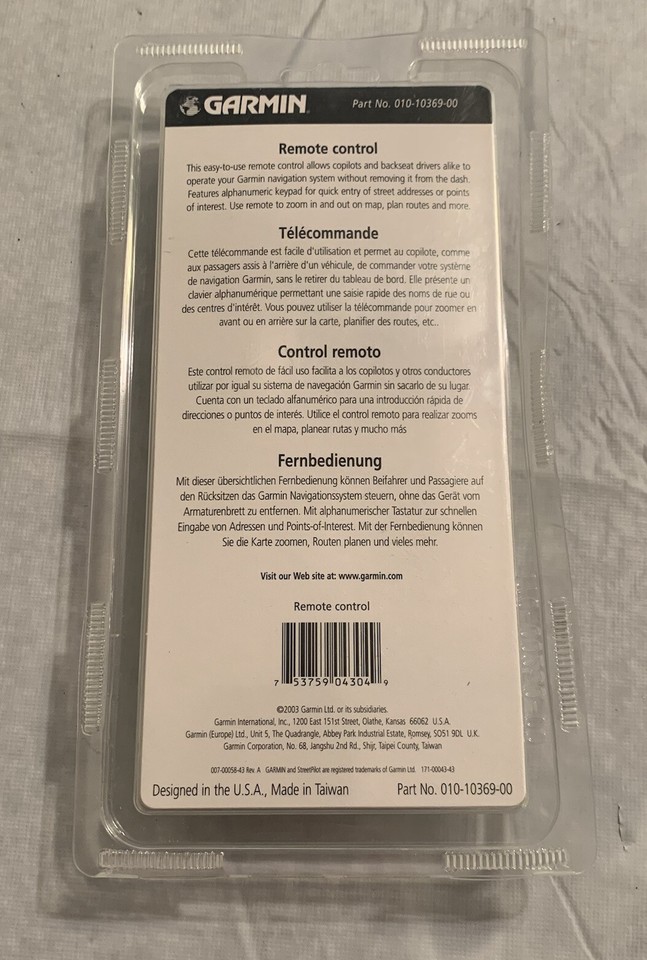 Garmin Streetpilot GPS Remote Control 010-10368-00 for StreetPilot 2610 ...